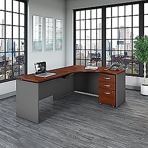 Bush Business Furniture Series C Left Hand 3 Position Sit to Stand L Shaped Desk with Mobile File Cabinet, 60W x 43D, Hansen cherry and Graphite Gray
