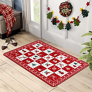 BEIMO Red Area Rug 2x3 Christmas Rug Entryway Kitchen Rug Snowflake Doormat Holiday Decor Print Plaid Floor Cover Bathroom Mat Non Slip Low Pile White Living Room Bedroom Carpet with Gripper