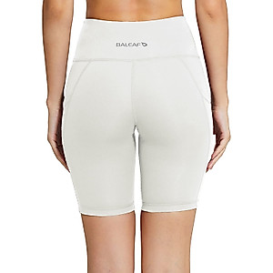 baleaf Biker Shorts Women Yoga Gym Workout Spandex Athletic Running Volleyball Tummy Control Compression with Pockets 8" White S