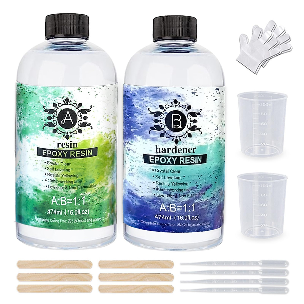 LUCISKY 32OZ Epoxy Resin Crystal Clear Kits, Premium Casting and Coating Resin for Molds, DIY Crafts, Jewelry, Art Painting, Not Yellowing and No Bubble, Easy Mix 1:1 Ratio