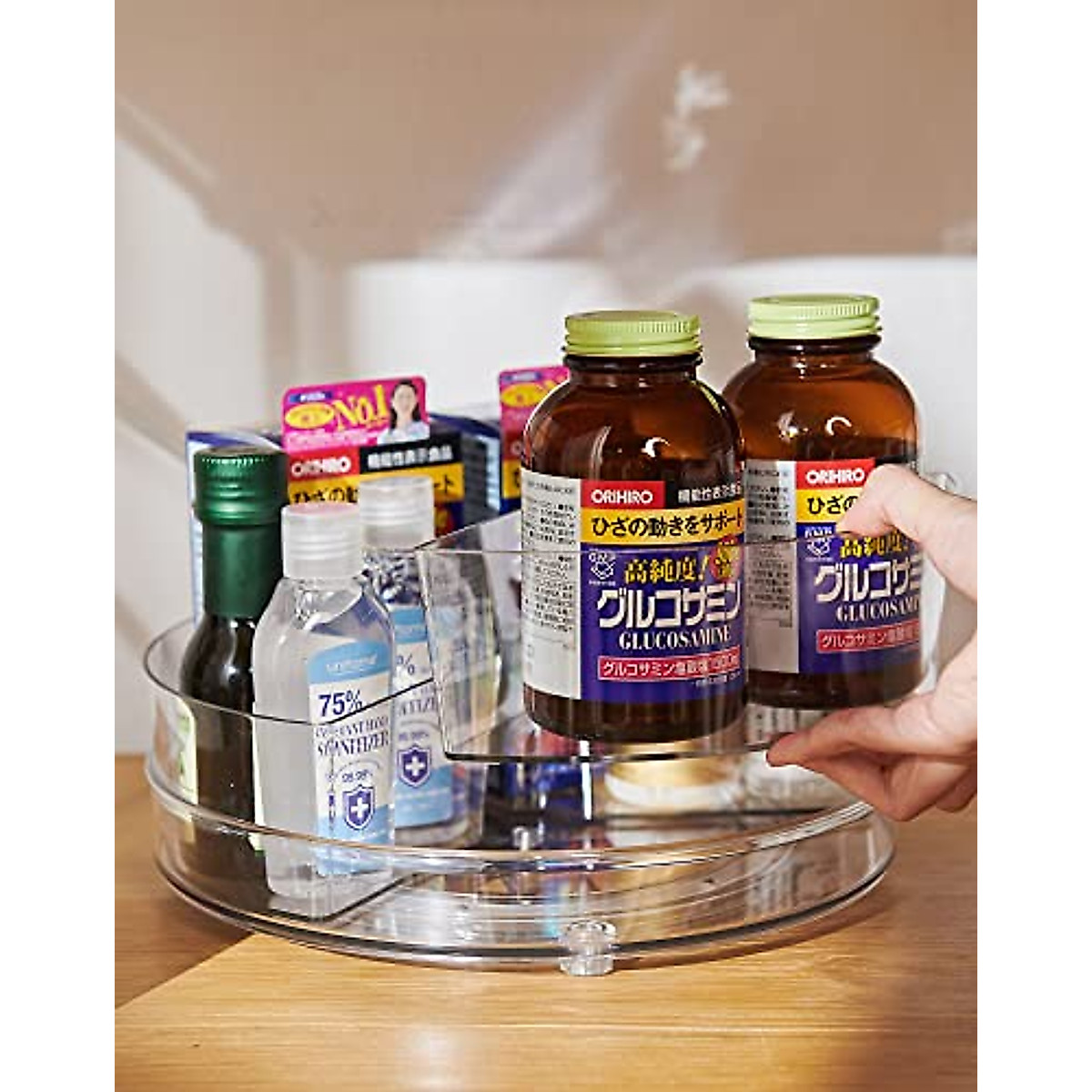 Boconia 10.6" Lazy Susan Organizer with 3 Removable Bins Pantry Organization and Storage Lazy Susan Turntable for Cabinet Snack Organizer Divided Rotating Spice Rack for Kitchen, Countertop, Bathroom