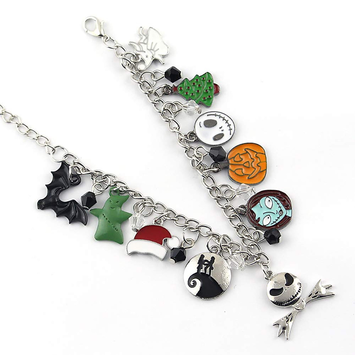 HANRESHE Nightmare Before Christmas Bracelet Jack Skull Enamel Pendant Trendy Jewelry Jack Skull Beautiful Snake Chain Link Bracelet Women Gift