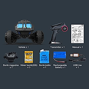 RACENT RC Crawler 1:12 Scale Water Bullet Shooting Remote Control Cars, 6WD All Terrain RC Truck with Colorful Led Lights, Rechargeable Battery, Toy Gift for Boys Girls Kids