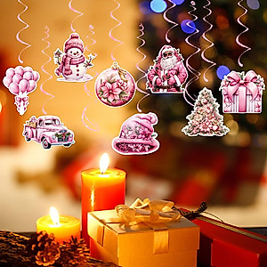 36Pcs Pink Christmas Hanging Swirl Decorations, Christmas Ceiling Streamers, Snowflake Swirls Decoration for Winter, Xmas Ornaments Pink Christmas Decor Pink Girls Birthday Party Supplies Favor