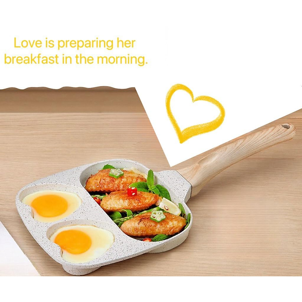 BB Tigger 3-Cup Egg Pan,3 Section, Versatile Breakfast Skillet, Omelette Pan, Omelette Skillet, Bacon pan, Sausage pan, hot dogs pan, Pancake Pan, 3-in-1 egg pan, 19cm*38.5cm, Off-White