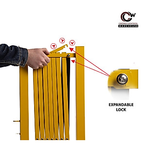 Trafford Industrial Expandable Metal Barricade, 11 Feet, Yellow and Black, Mobile Safety Barrier Gate, Retractable Traffic Fence