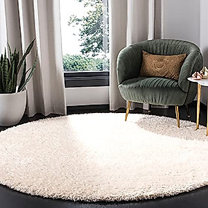 SAFAVIEH Madrid Shag Collection 6'7" Round Blush MDG256U Solid Non-Shedding Living Room Bedroom Dining Room Entryway Plush 1.6-inch Thick Area Rug