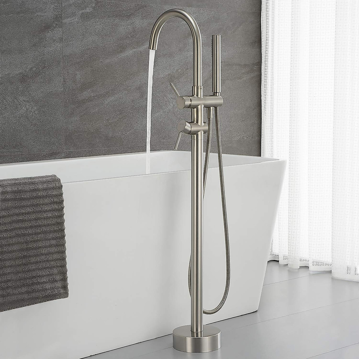 Artiqua Freestanding Tub Filler Bathtub Faucet Brushed Nickel Floor Mounted Faucets with Handheld Shower
