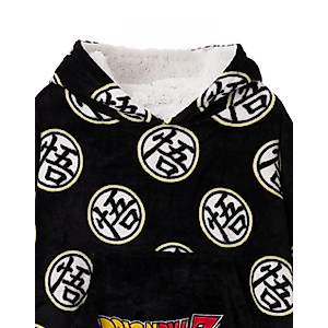 Dragon Ball Z Kids Oversized Blanket Hoodie | Boys Girls Goku Warrior Family Symbol Fluffy Double Lined Sherpa Fleece Vuddie Black
