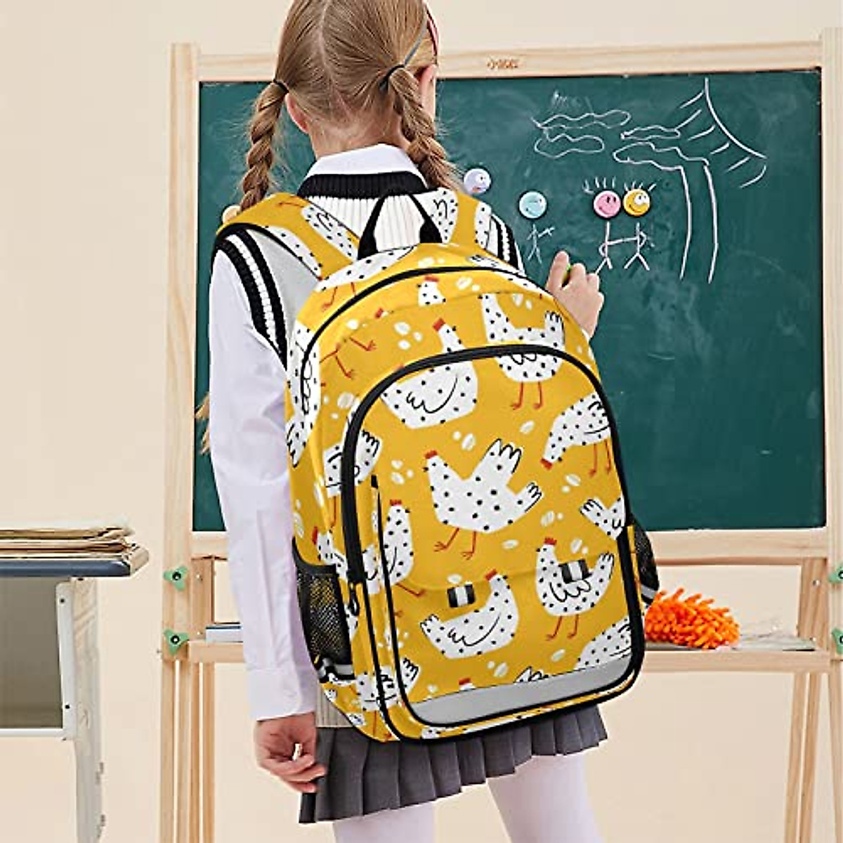 Glaphy Farm Animals Cute Hens Backpack School Bag Lightweight Laptop Backpack Student Travel Daypack with Reflective Stripes