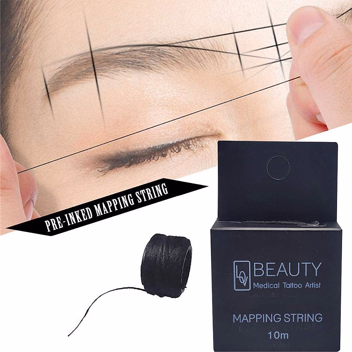 BOLUOYIN Pre-Inked Brow Mapping String for Microblading Eyebrow Marker Thread Tattoo PMU Microblading string Measuring Tool for Marking Symmetrical Eyebrows (Pre-Inked (2 Pack))