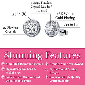 Cate & Chloe Ariel 18k White Gold Plated Halo Stud Earrings For Women, Sterling Silver Stud Earrings with Round Cut Crystals, Cubic Zirconia Earrings, Fashion Earrings