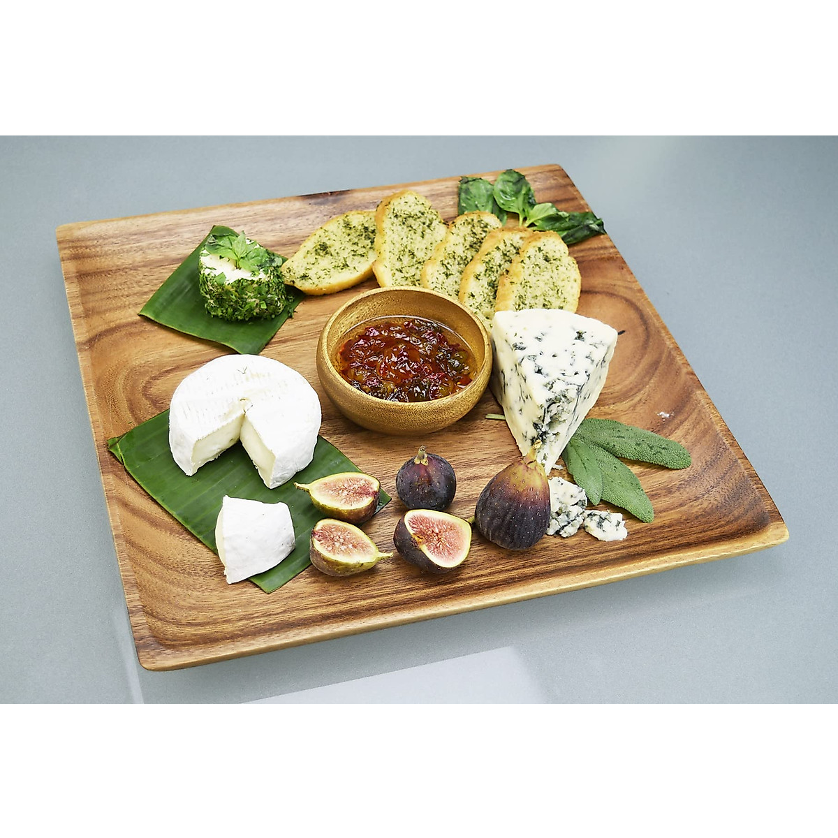 Pacific Merchants Acaciaware Acacia Wood Square Plate, Set of 4, 12" by .75". Sustainable, Hand Made, Large Square Tray For Charcuterie, Appetizers, Cheese, Sushi.