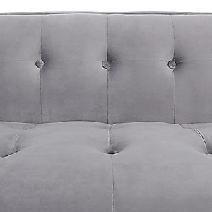 Mid-Century Velvet Chesterfield Sofa Couch, Modern Love Seats Sofa Furniture, Upholstered Button Tufted Couch with 2 Bolster Pillows for Living Room Apartment, Grey