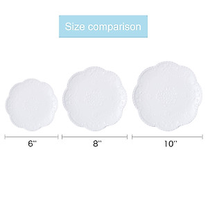 Jusalpha Embossed Lace Porcelain Plate-Dinner Plate Set, Pasta/Salad/Dessert Plate， Tableware Set for Restaurant Family Party Kitchen Use -4 Pieces, FD-PL15 (10 Inche, White)