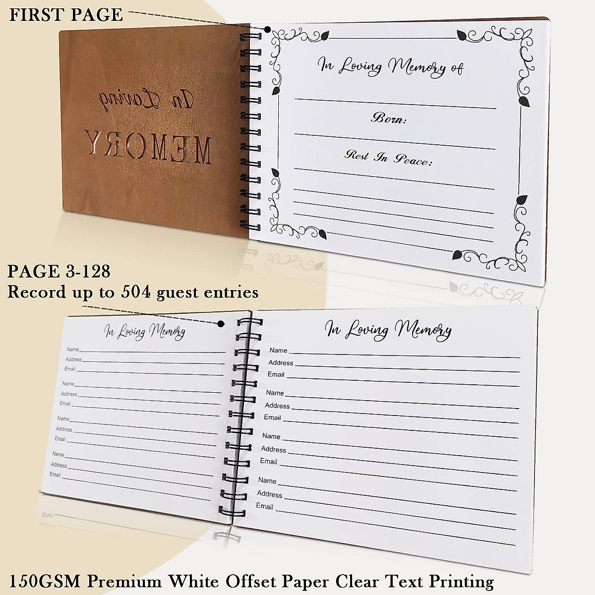 WONEVER Wooden Funeral Guest Book for Memorial Funeral Service - in Loving Memory Guest Sign Book Set - Celebration of Life Guestbook - Included Share a Memory Cards, Table Sign, Pen