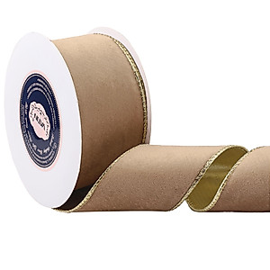 VATIN Champagne Velvet Wired Ribbon 2.5" Metallic Champagne Gold Velvet Christmas Ribbon for Floral Arrangements Wrapping Gifts Stylish Decor Creation -Continuous 10 Yards