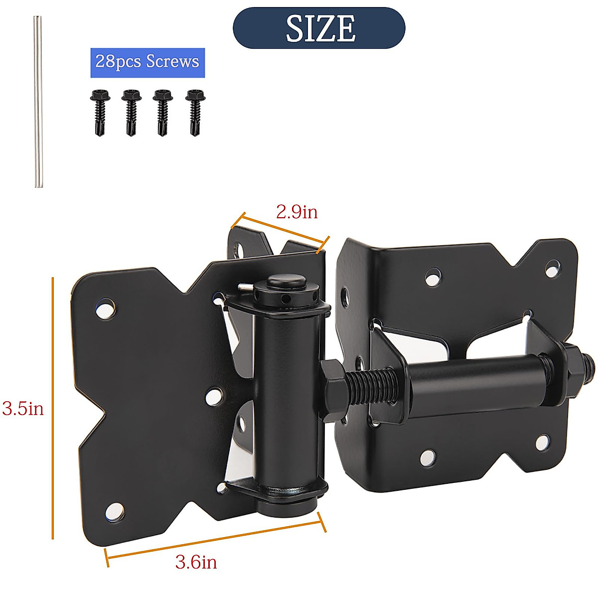 Heavy Duty Gate Hinges for Wooden Fences - 2 Pack, Adjustable Vinyl Gate Hinges with 28 Screws (Black)