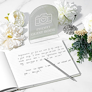 Affrolling Wedding Guest Book Set Wedding Memory Book with Pen Acrylic Wedding Table Sign Photo Corners Stickers Photo Guest Book for Wedding Reception Bridal Shower Baby Shower Graduation Funeral