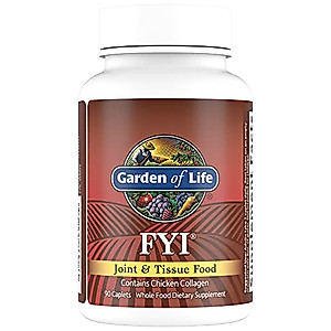 Garden of Life Joint and Tissue Support, FYI Supplement with Chicken Collagen Type II, Ginger, Cats Claw, Turmeric, Oregano and Enzymes Bromelain, Papain, Amylase, Lipase, 90 Day Supply, 90 Caplets