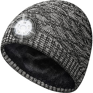 Christmas Stocking Stuffers Gifts for Men - LED Beanie Hat with Light Men Gifts Rechargeable Headlamp Cap for Women Winter Warm Knit Lighted Hats for Running Hunting Camping Cool Gadgets Dad Birthday