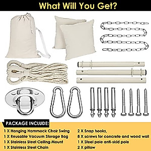 Y- STOP Hammock Chair Hanging Rope Swing, Max 500 Lbs, 2 Cushions Included, Large Macrame Hanging Chair with Pocket for Superior Comfort, with Hardware Kit, Beige