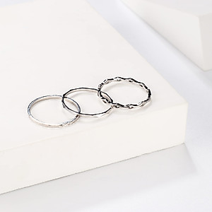 MILACOLATO 3Pcs 925 Sterling Silver Rings for Women Men 18K White Gold Plated Plain Band Knuckle Stacking Thumb Rings Diamond-Cut Wave Stackable Ring Set Comfort Fit Size 8