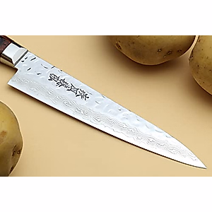 Yoshihiro VG-10 16 Layer Hammered Damascus Stainless Steel Petty Utility Knife (5.3'' (135mm))