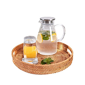 Isla's Creations Round Rattan Serving Tray – Woven Rattan Decorative Tray with Handles – Multipurpose Trays for Eating, Storage, Serving Breakfast, Tea, Snacks – Boho Modern Rattan Tray, 30 x 5 cm