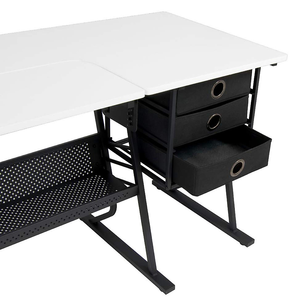 Sew Ready Eclipse Hobby Sewing Center Craft Table Sturdy Computer Desk with Drawers in Black/White, 13362