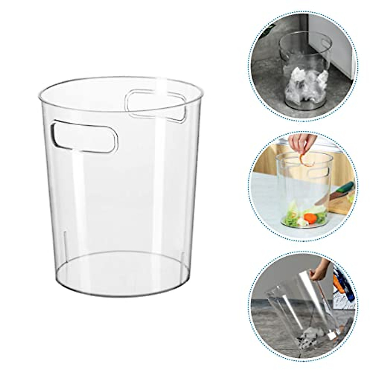 FOMIYES Clear Acrylic Trash Can Wastebasket Trash Bin with Handle Round Garbage Container Bin Small Plastic Wastebasket for Bathroom Bedroom Kitchen Home Office Dorm