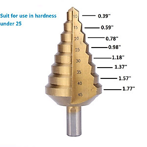 Dtacke Metric 10mm-45mm/0.39"-1.77" Triangle Round Handle Step Drill Bit Set Titanium Coated Pagoda Hole Drilling Bit for Wood Metal Steel