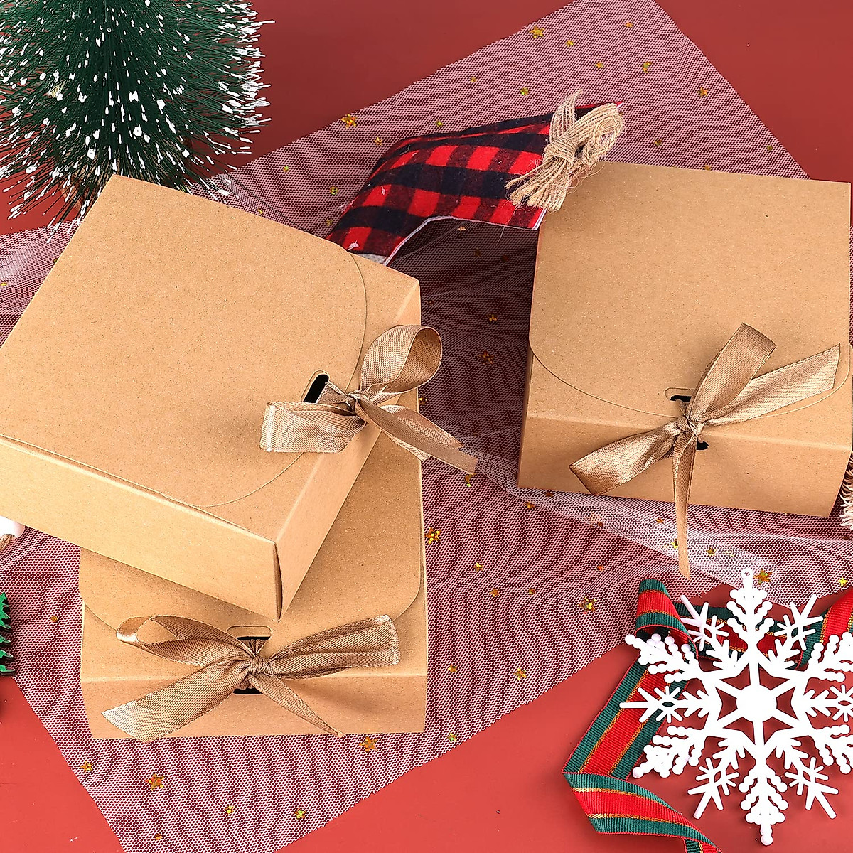 AIEX 12 Pcs Gift Boxes with Lids, 4.5" x4.5"x2" Present Boxes Square Gift Box with Champagne Wrap Ribbons, Gift Wrap Boxes for Birthday Wedding Party Christmas Chocolate Candy (Brown)