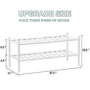 quiqear Bamboo Shoe Rack, 2 Tier Shoe Rack Organizer, Stackable & Durable Shoe Shelf Holder, Free Standing Shoe Racks, Shoe Storage Organizer for Entryway, Closet, Hallway (White)