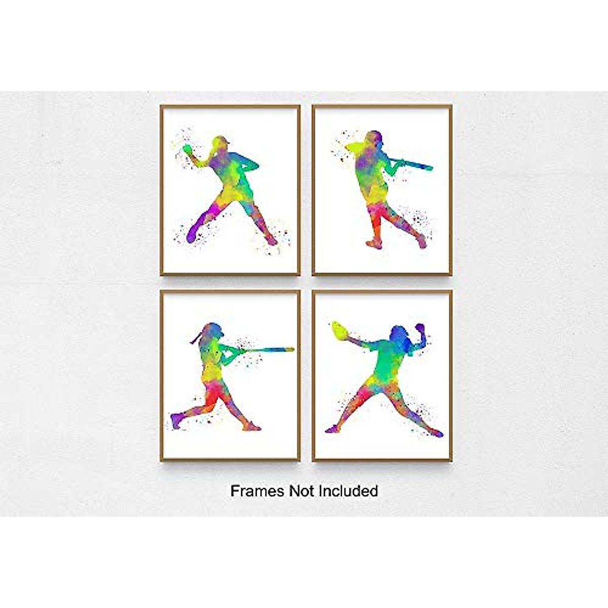 Softball Player Sport Abstract Wall Art Print 8x10, Set of 4, Includes Catcher and Pitcher, Teen Girl Bedroom Dorm Room Decor, Ideal for Teacher, Coach, Fan, Club Award Night