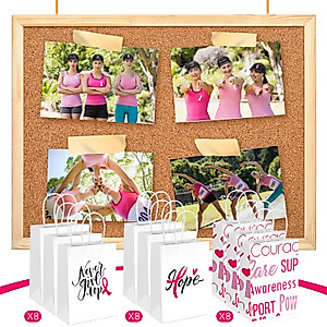 24 Pack Breast Cancer Awareness Bags Pink Ribbon Paper Bag Breast Cancer Gift Bag with Handle Faith Courage Hope Treat Bags for Breast Cancer Awareness Charity Theme Party Favor Supplies