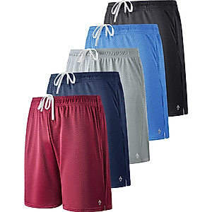 5 Pack Boys Athletic Shorts Mesh Basketball Youth Apparel Kids Sports Active Gear with Pockets (Set 1, Large)