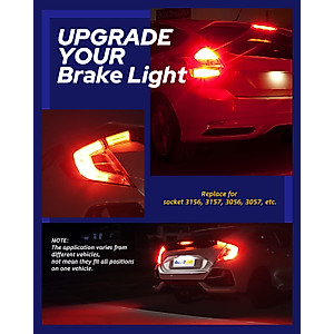AUTOONE 3156 3157 LED Strobe Brake Light Bulbs, Super Bright Tail light 3056 3057 4157 3047 4057 3457 Halogen Replacement Bulb Brilliant Red, Pack of 2
