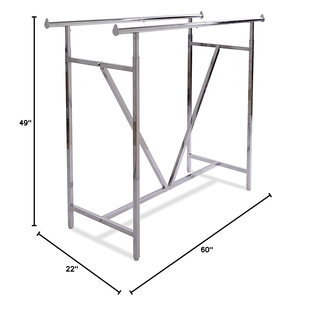 Econoco - Adjustable Heavy Duty Double Bar, Retail Clothing Rack, Rectangular Hangrail Rack w/V-Brace