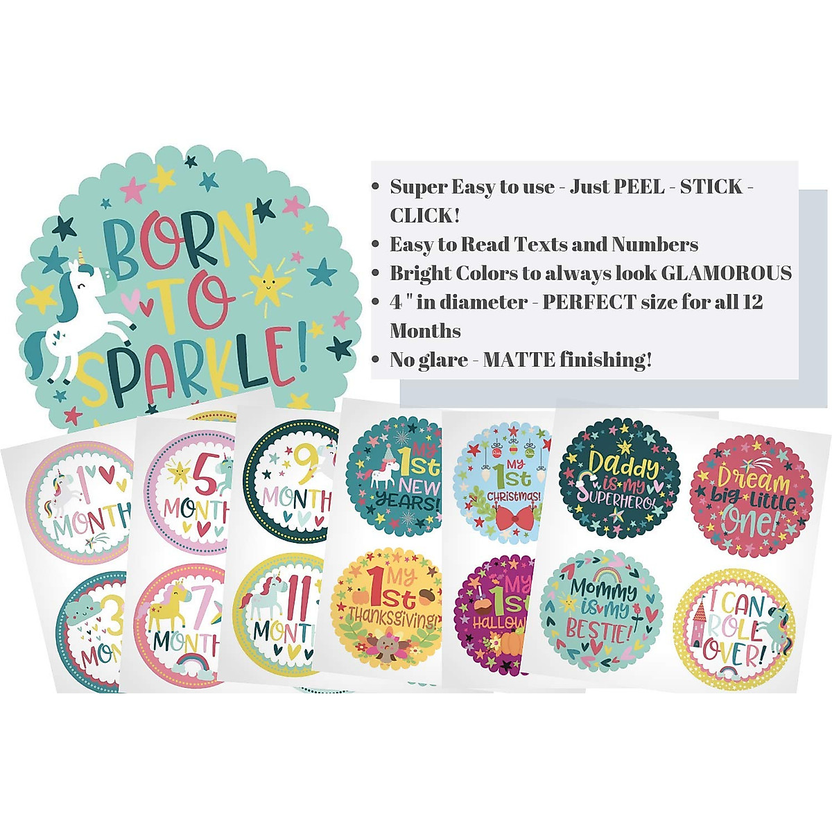 28 Pack Baby Monthly Milestone Stickers for Girls