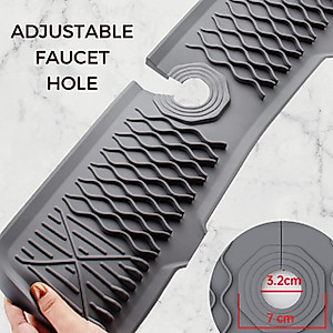 Kitchen Sink Splash Guard Behind Faucet 24 inch | Kitchen Faucet Mat Splash Guard Sink Accessories | Longer Mat, Self-Draining Inclined Slope Design, Durable, Dishwasher Safe, Adjustable Hole