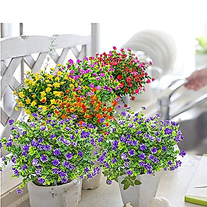 Grunyia 10 Bundles Artificial Fake Flowers, Faux Outdoor Plastic Plants UV Resistant Shrubs Outside Indoor Decorations (Blue-Eucalyptus)