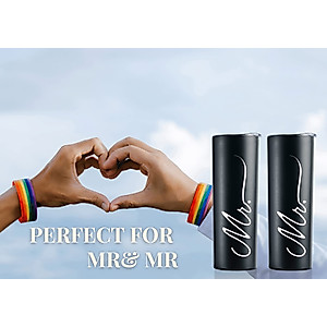 Onebttl Wedding Gifts for Couples, Insulated Stainless Steel Wine Tumblers Set with Lid & Straw, for Newlywed, Ideal for Engagement, Anniversary - Mr & Mr, Gay Couple Gifts