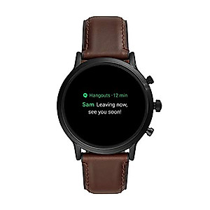 Fossil 44mm Gen 5 Carlyle Stainless Steel and Leather Touchscreen Smart Watch, Color: Black, Brown (Model: FTW4026)