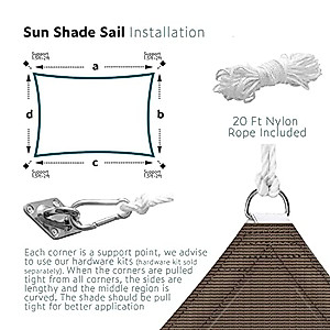 ECOOPTS 22'x22' Sun Shade Sail Rectangle Canopy Cover for Outdoor Patio Pergola Backyard Garden 180GSM HDPE Fabric 95% UV Blockage (Brown)