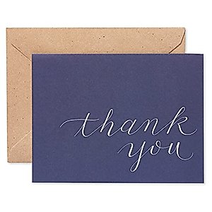 American Greetings Thank You Cards, Navy Blue with Brown Kraft-Style Envelopes (50-Count)