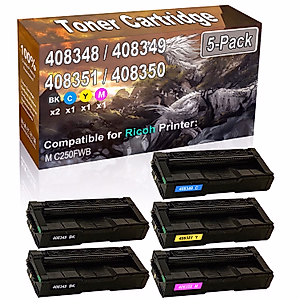 5-Pack (2BK/C/Y/M) Compatible M C250FWB Color Toner Cartridge (High Capacity) Replacement for Ricoh M C250 (408348 408349 408351 408350) Printer Toner Cartridge