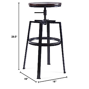 COSTWAY Counter Height Bar Stools, Set of 2, Swivel Adjustable, Round Top Pub Bistro Kitchen Dining Side Chair Metal Barstools with Footrest