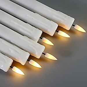 Girimax White Drip Wax Look Flameless Taper Candles with Remote, Flickering Battery LED Candlesticks Set of 6