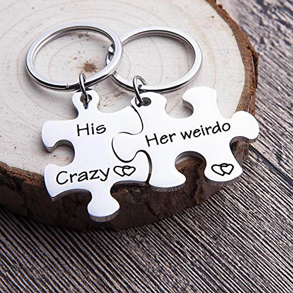 Couples Keychains Set His Crazy Her Weirdo Best Christmas Gifts Stocking stuffer Birthday Gift for Couple Husband Wife Girlfriend Boyfriend Him Her Personalized Puzzle Piece Pendant Key Chain Charm